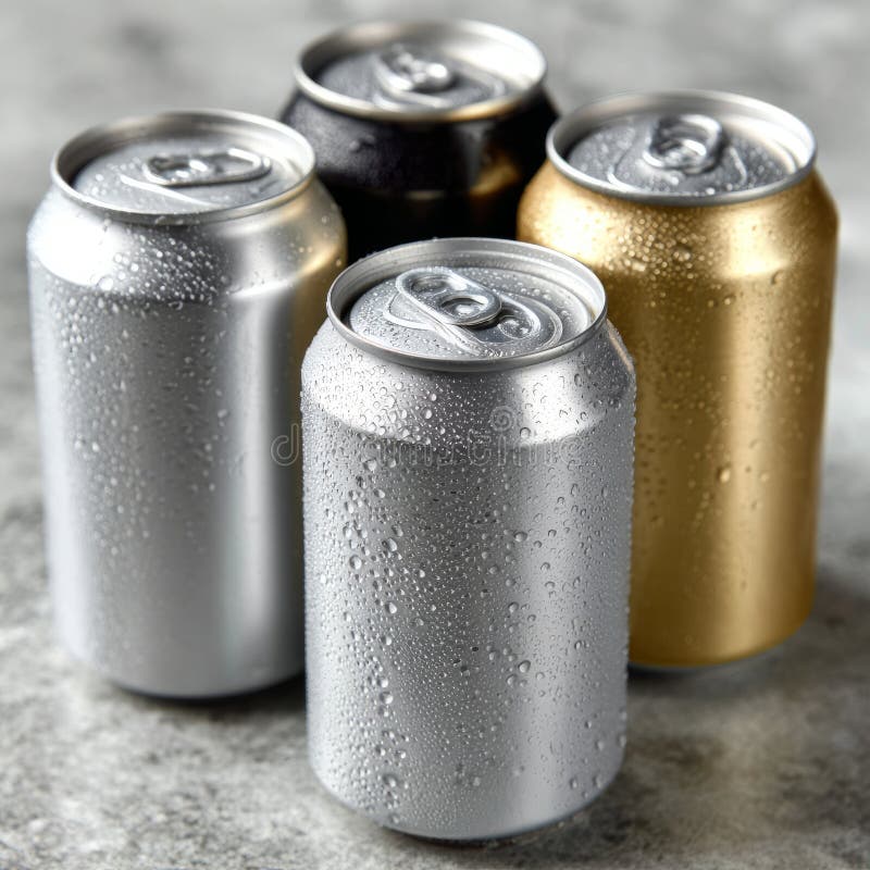 Assorted Cold Soda Cans with Condensation Droplets Stock Photo - Image ...