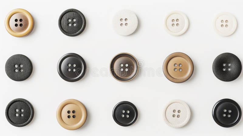 Assorted Collection of Black, White, and Tan Buttons on White ...