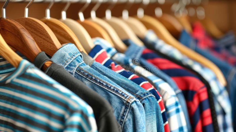 Assorted Collection of Different Clothing Items Hung on Hangers in a ...