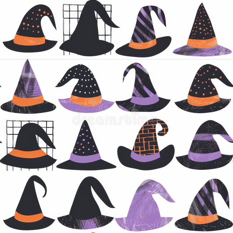 Assorted Collection of Halloween Witch Hats with Festive Patterns Stock Image - Image of ...