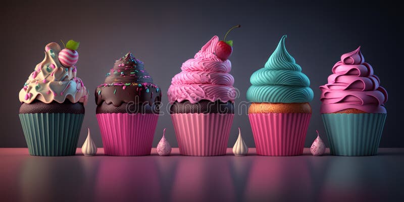 Assorted colored cupcakes stock illustration. Illustration of colors ...