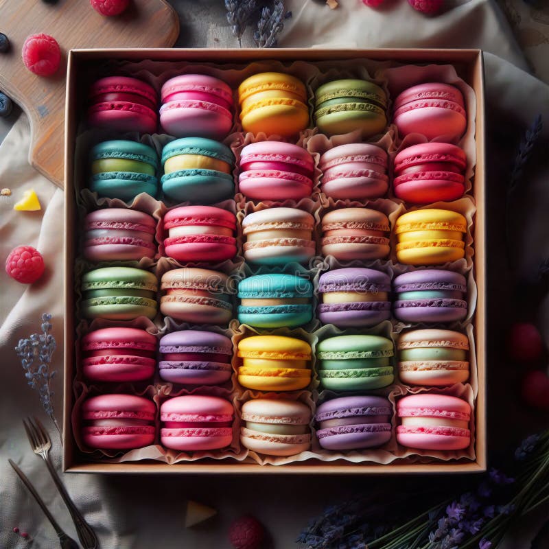 Assorted Colored Macaroons in Box Stock Illustration - Illustration of ...