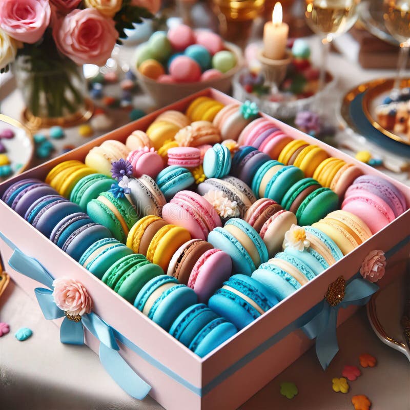 Assorted Colored Macaroons in Box Stock Illustration - Illustration of ...