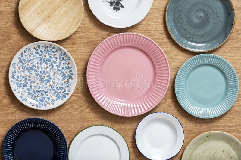 Assorted Colored Porcelain Plates Stock Photo - Image of minimalist ...