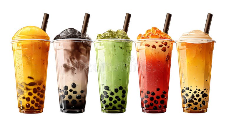Assorted Colorful Bubble Teas in Clear Plastic Containers on ...