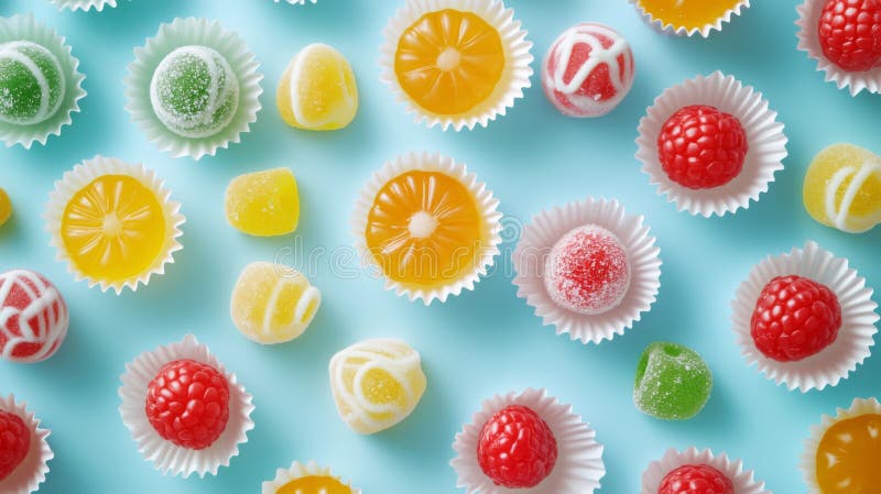 Assorted Colorful Candies on Light Blue Background Stock Illustration ...