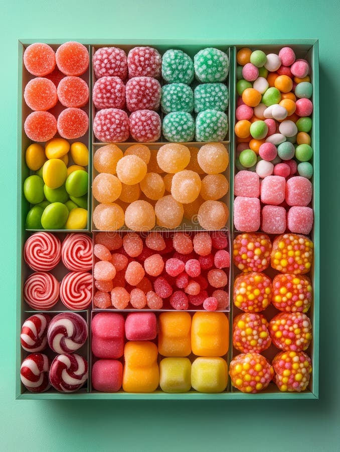Assorted Colorful Candies Neatly Organized Box Stock Photos - Free ...