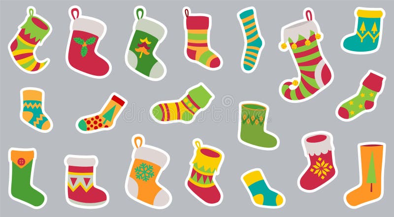 Christmas Socks for Gifts Stickers Set Stock Vector - Illustration of ...