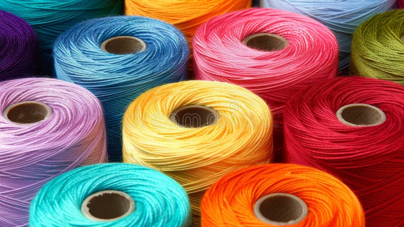 Assorted Colorful Cotton Threads on Spools for Sewing and Embroidery ...