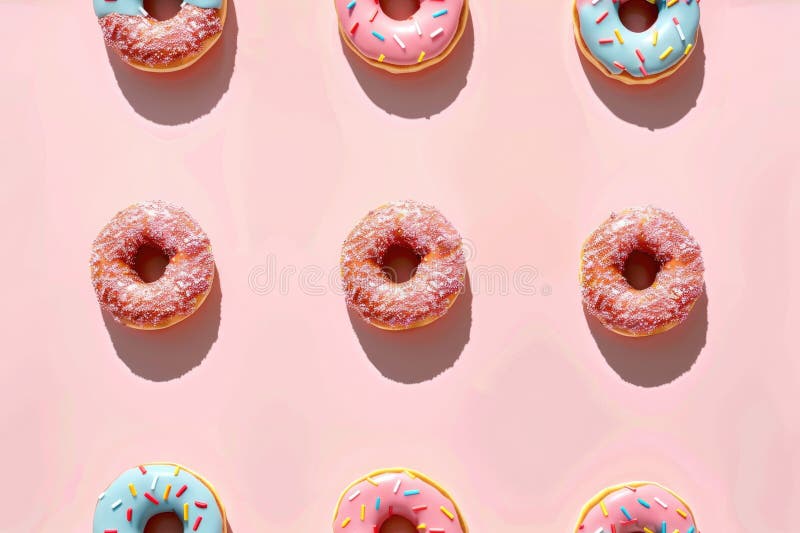 Assorted Colorful Donuts on Pastel Background Flat Lay Stock ...