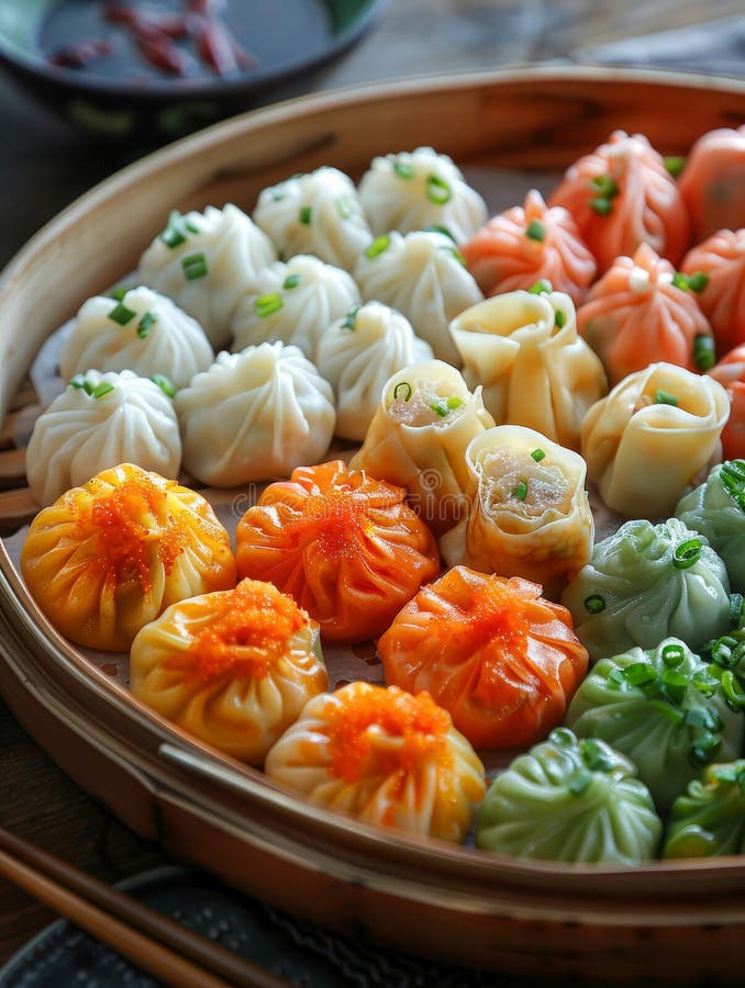 In a Pot, Colorful Dumplings are Being Boiled. Preparing Lunch or ...