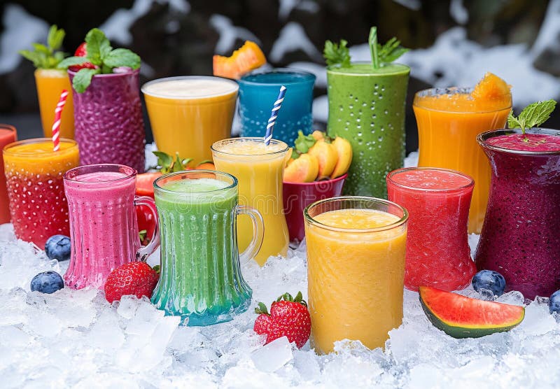 Assorted Colorful Fruit Smoothies on Ice, High Quality Image Stock ...