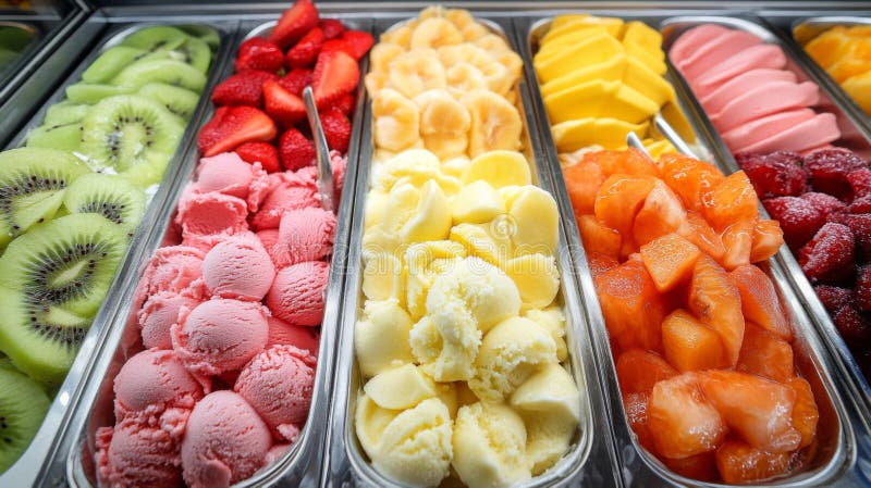 Assorted Colorful Fruits and Ice Cream Display Stock Illustration ...