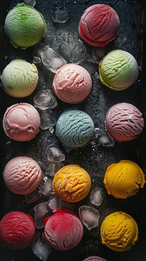 Colorful Ice Cream Scoops in Various Flavors Background Stock Photo ...