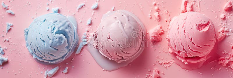 Assorted Colorful Ice Cream Scoops on Pink Background Banner. Panoramic ...