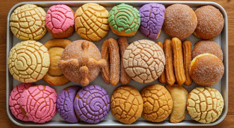 Assorted Colorful Mexican Pan Dulce Pastries on a Tray Stock ...