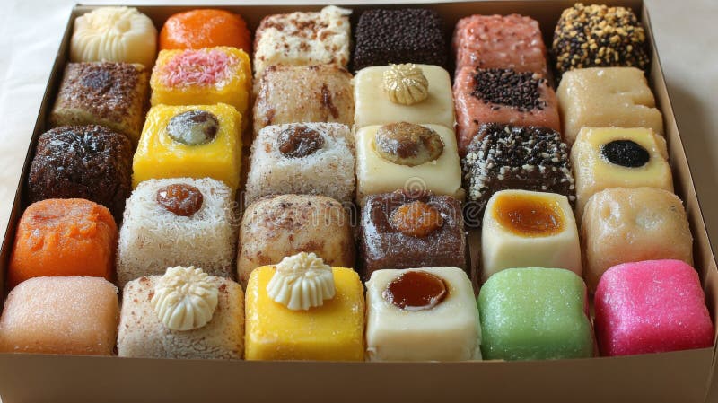 Assorted Colorful Mini Cakes in a Brown Box Stock Illustration ...