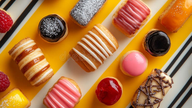 Assorted Colorful Pastries Striped Background Stock Photos - Free ...