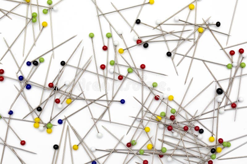 Assorted Colorful Push Pins on White Background Textured Macro View ...