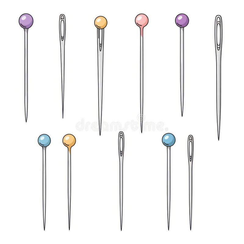 Assorted Colorful Sewing Pins on White Background Stock Illustration ...