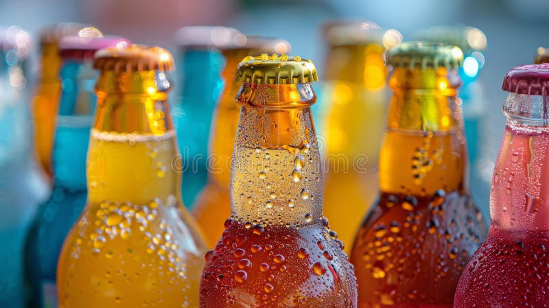 Assorted Colorful Soda Bottles Condensation Droplets Stock Photos ...