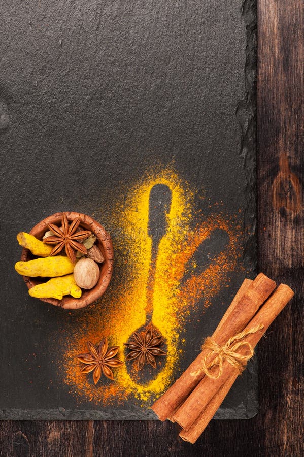 Assorted Colorful Spices and Chalk Board. Stock Image - Image of ...