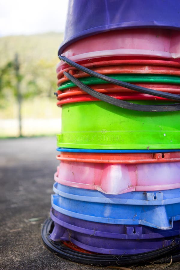 Assorted Colors of Buckets stock image. Image of abstract - 72914759