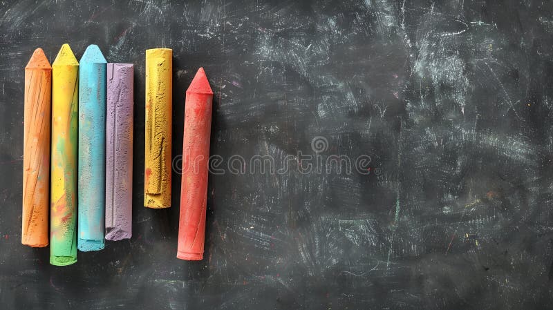 Assorted Colors of Chalks Lined Up on a Blackboard. Educational ...