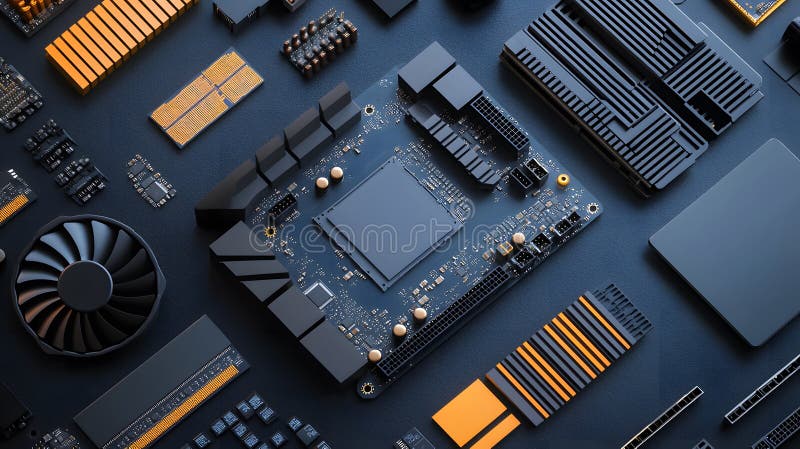 Assorted Computer Hardware Components Flat Lay Arrangement Stock ...