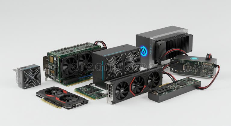 Assorted Computer Hardware Components, Including Several Graphics Cards ...