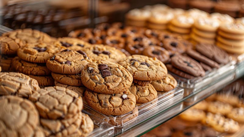 Assorted Cookies in a Bakery Display. Stock Image - Image of golden ...