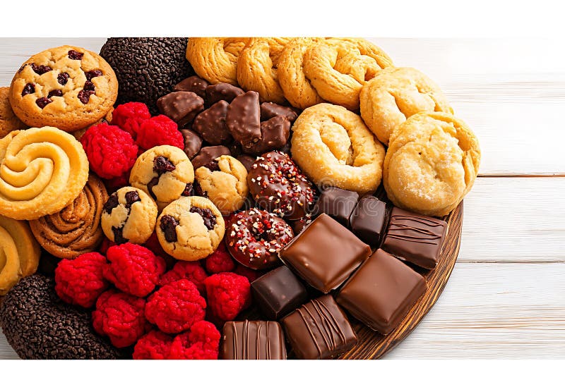 Assorted Cookies, Biscuits, Chocolates, and Sweets Displayed on Wooden ...