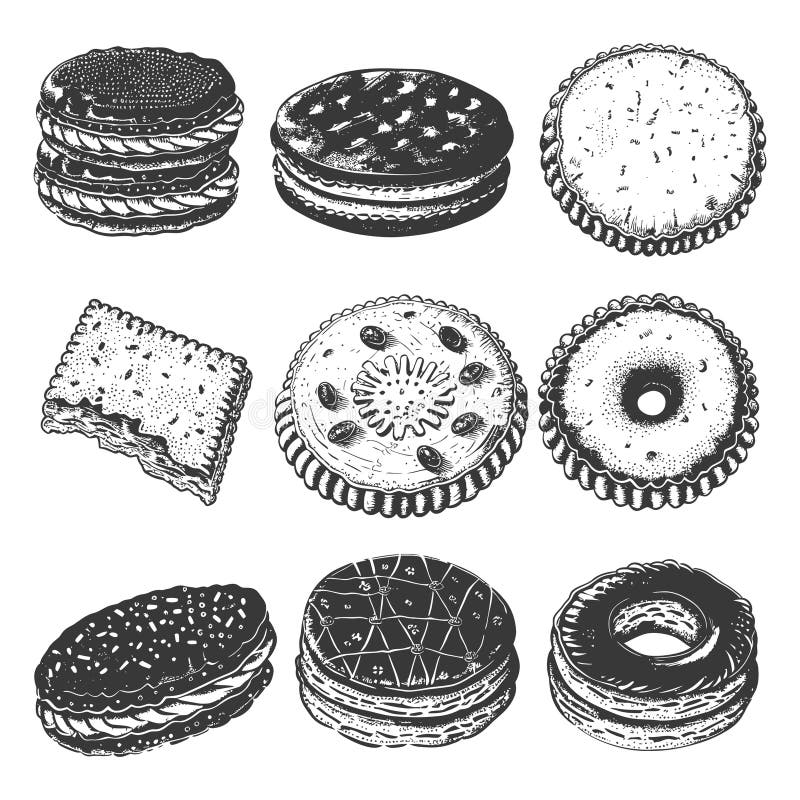 Collection of Delicious Hand-Drawn Cookies and Biscuits Stock Vector ...