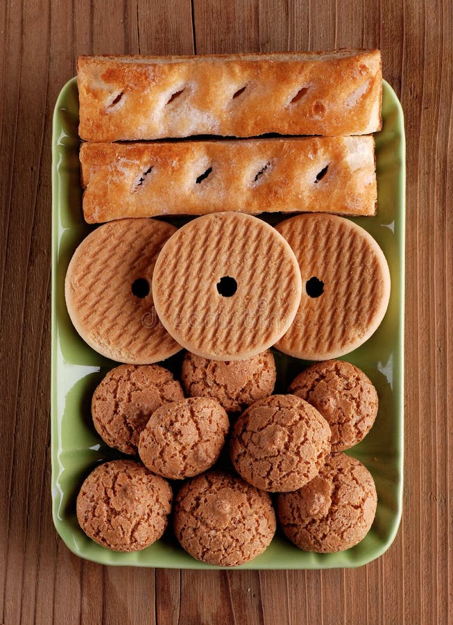 Assorted Cookies in Little Ceramic Tray Stock Image - Image of stack ...