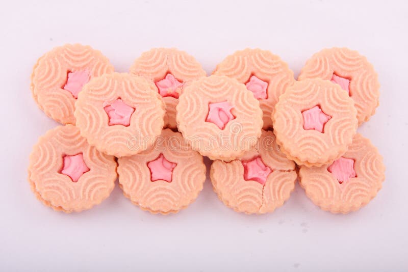 Assorted Cookies with Strawberry Cream . Stock Photo - Image of food ...