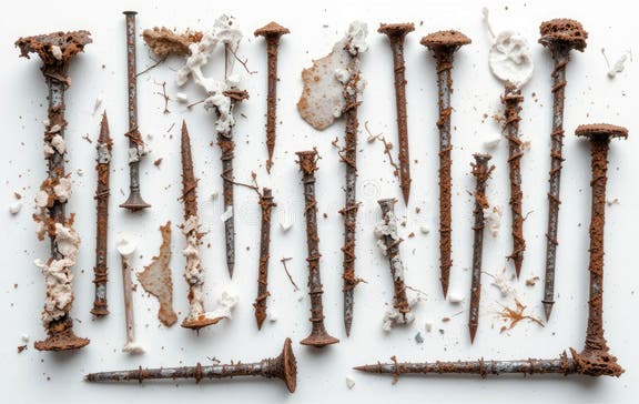 Rusty Nails and Corrosion on White Background Showcasing Decay and Age ...