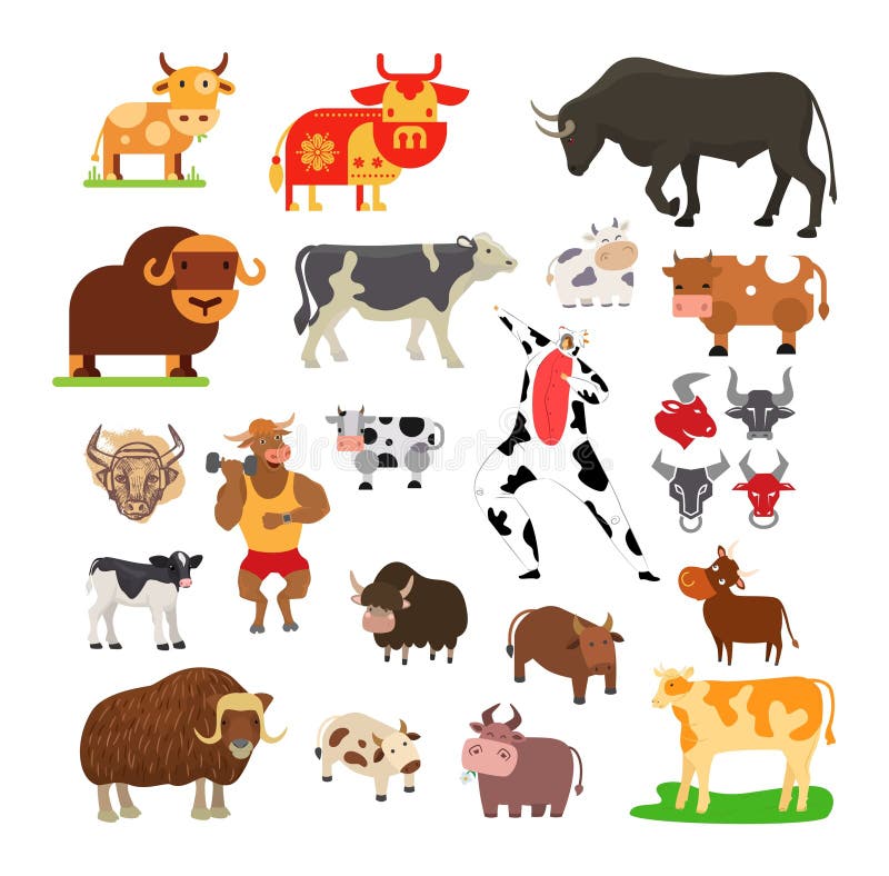Assorted Cow Breeds and Styles Including Cartoon and Realistic ...