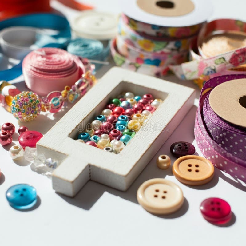 Assorted Craft Materials are Displayed, Including Colorful Pearl Beads ...