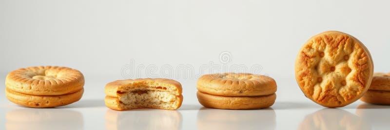 Assorted Cream-filled Cookies Arranged in a Row on a Clean Surface ...