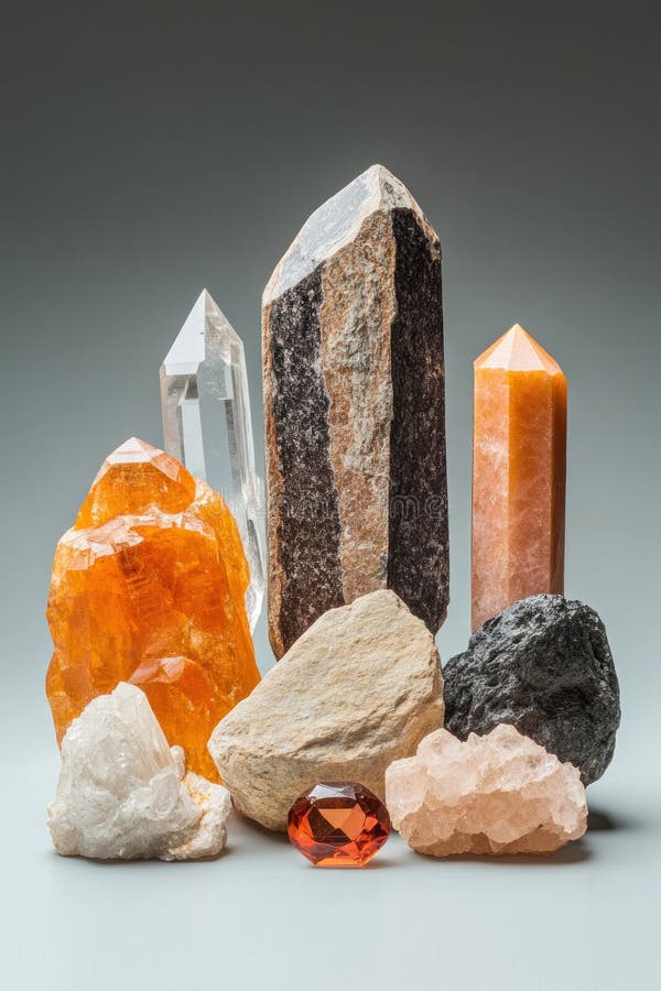 Assorted Crystals and Gemstones on a Neutral Background Stock Photo ...