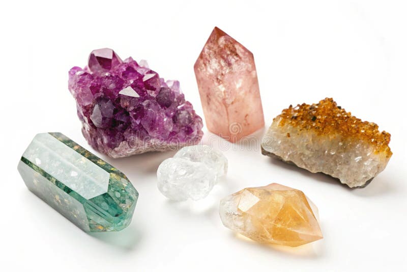 Assorted Crystals Isolated on White Background Stock Illustration ...