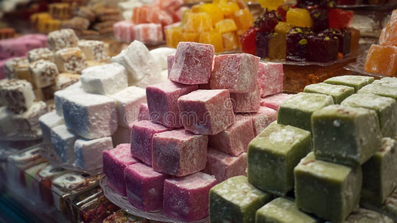 Assorted Cubes of Turkish Delight. Stock Illustration - Illustration of ...