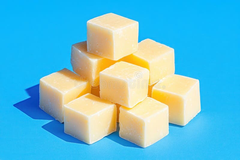 Assorted Cubical Cheese Pieces on White Background - Cheddar, Edam, and ...