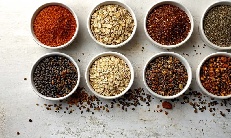 Assorted Culinary Grains and Spices in Small Bowls Stock Footage ...