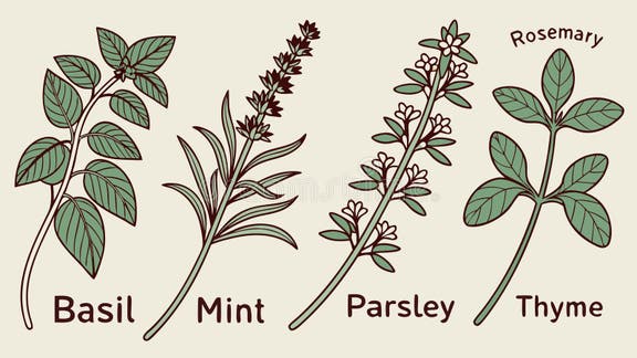 Assorted Culinary Herbs Labeled Collection, Vector Design Generative AI ...