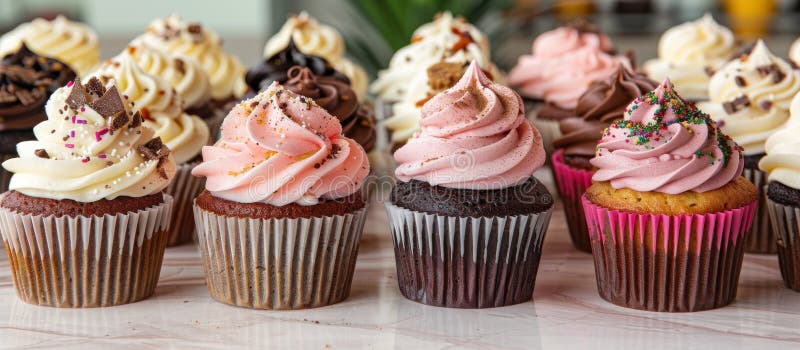 Assorted Cupcakes on Table stock image. Image of frostings - 315459123