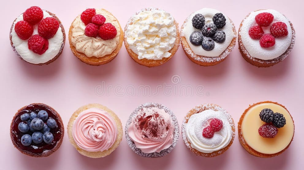 Assorted Cupcakes with Various Berry Toppings. Stock Photo - Image of ...