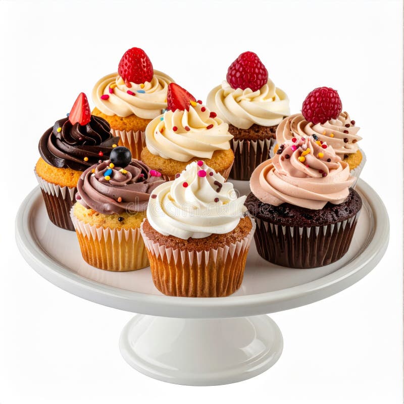 Assorted Cupcakes on a White Cake Stand Stock Illustration - Illustration of treat, baking ...