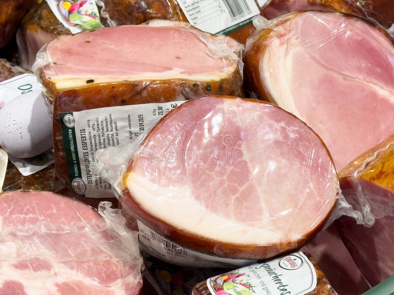 Assorted Cured Ham Cuts Wrapped in Plastic Packaging Displayed at ...