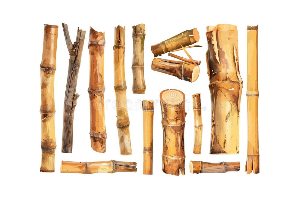 Assorted Cut Bamboo Pieces Isolated. Vector Illustration Design Stock ...